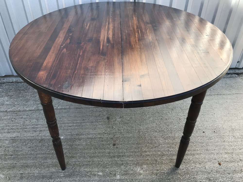 Round Extendable Table in Solid Pine, 1970s for sale at Pamono