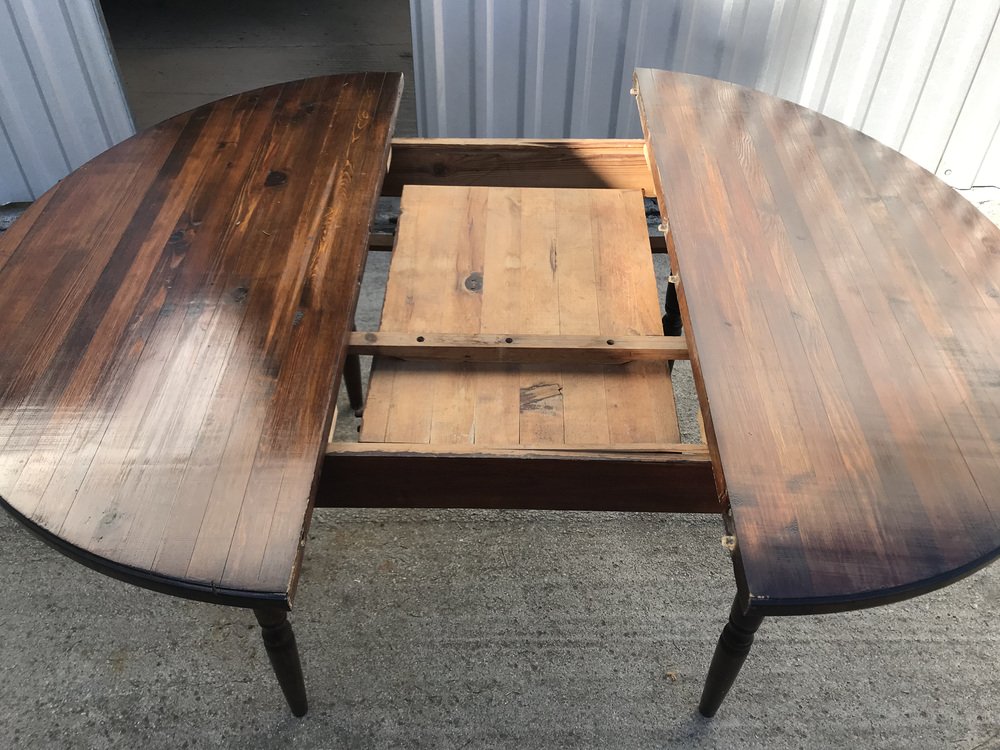 Round Extendable Table in Solid Pine, 1970s for sale at Pamono