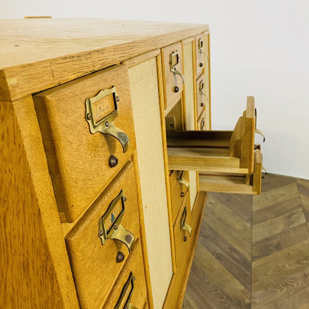 Mid-Century Index Card Filing Cabinet in Oak for sale at Pamono