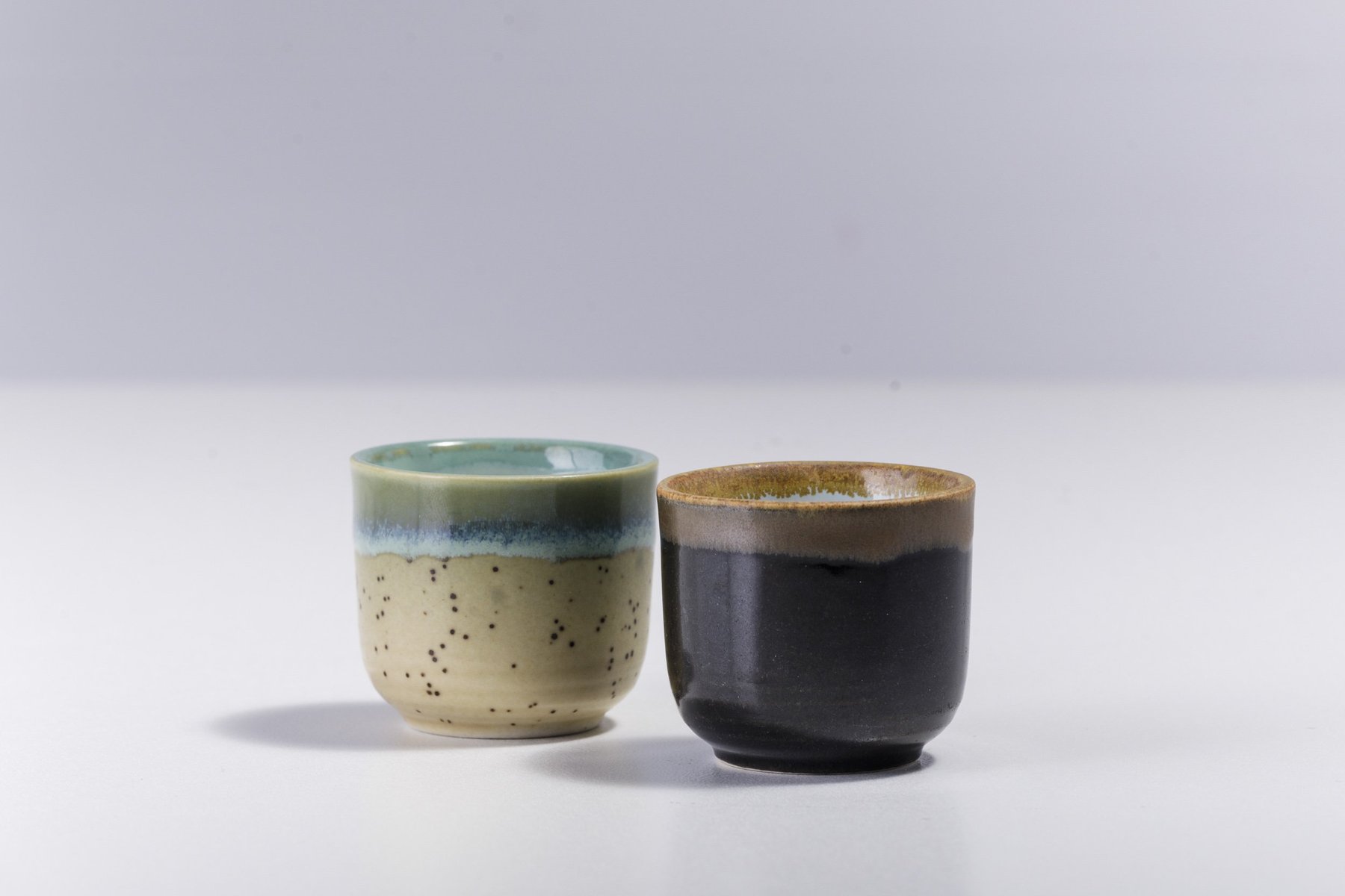 Japanese Sake Tea Cups in Green & Gold Raku Ceramic from Laab Milano ...