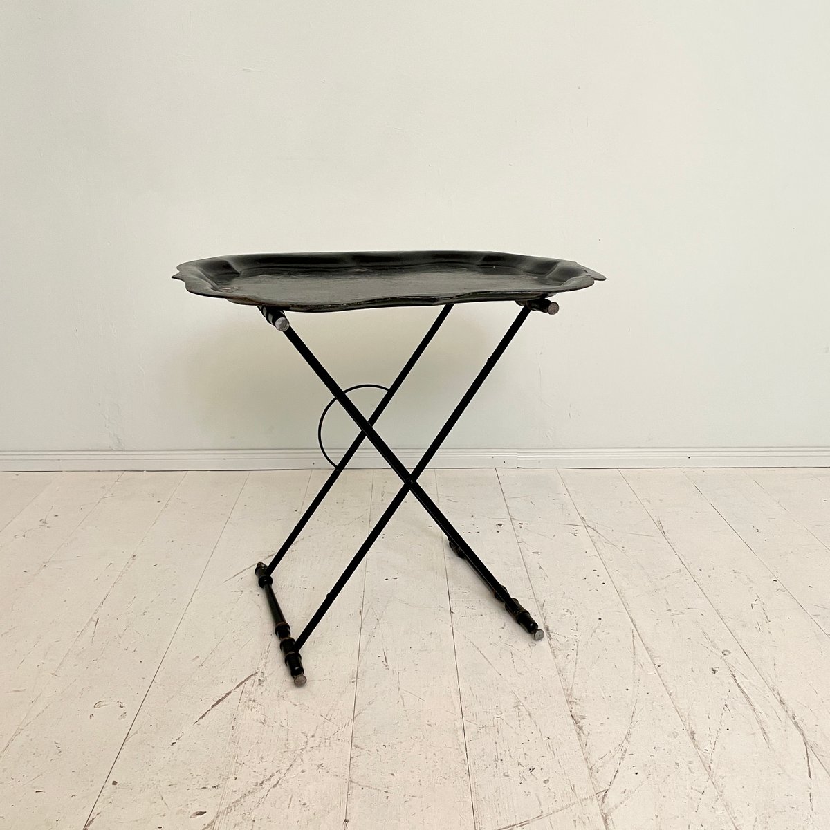 Mid-Century Asian Style Black Metal Tray Table or Serving Table, 1960s ...