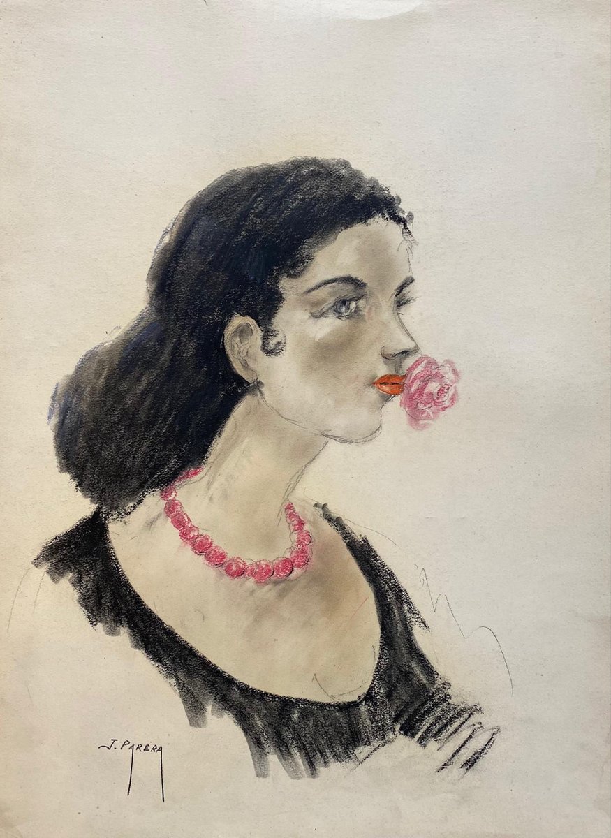 José Parra, La Rose, 1970, Oil Stick on Paper for sale at Pamono