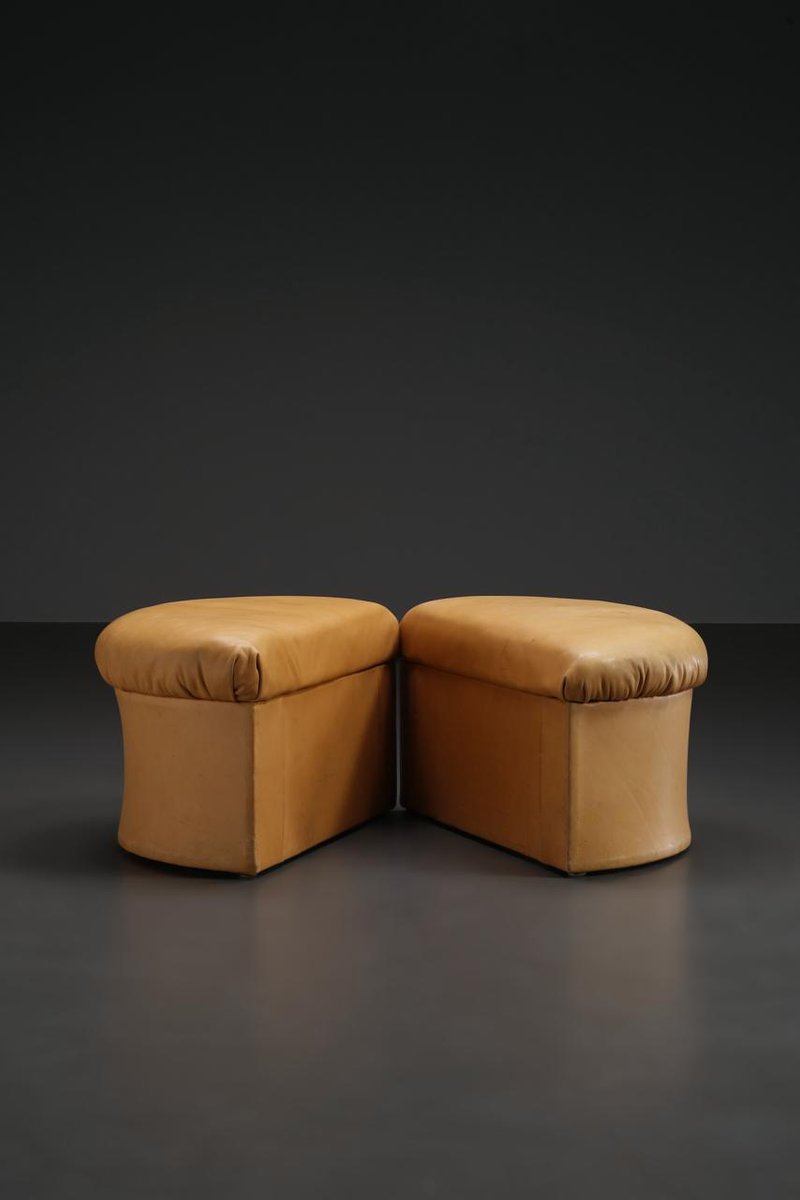 Vintage Dutch Leather Pouf, 1940s for sale at Pamono