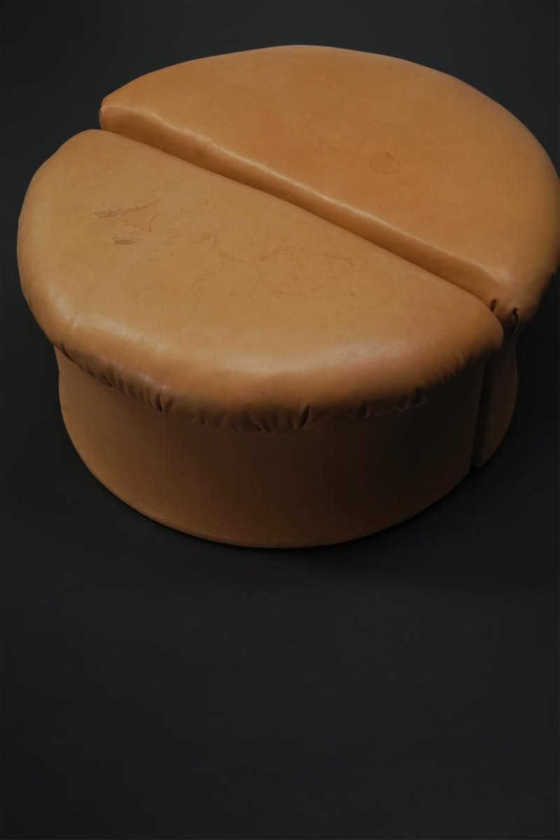 Vintage Dutch Leather Pouf, 1940s for sale at Pamono