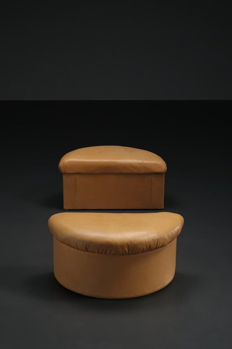 Vintage Dutch Leather Pouf, 1940s for sale at Pamono