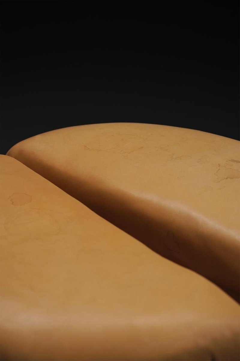 Vintage Dutch Leather Pouf, 1940s for sale at Pamono