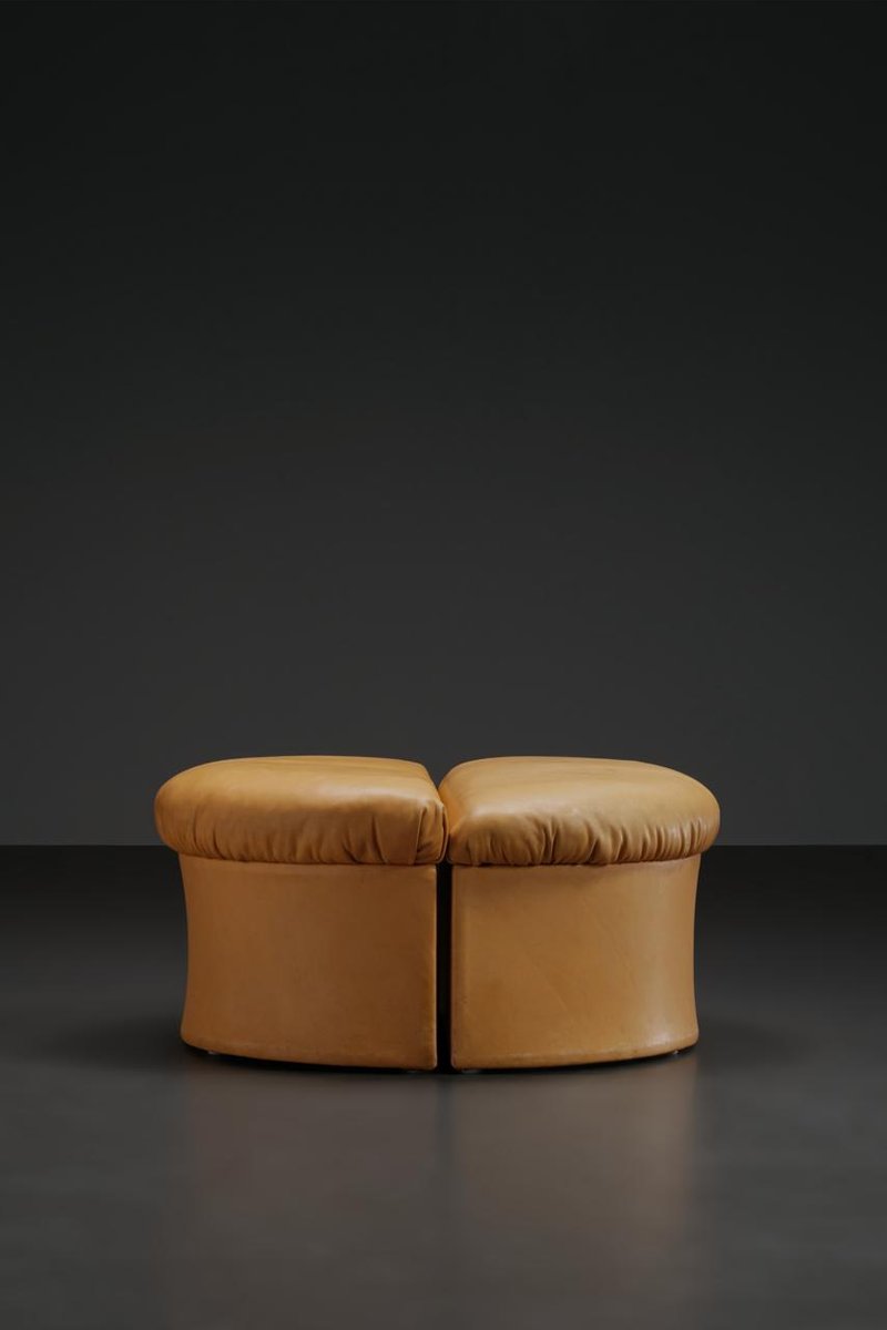 Vintage Dutch Leather Pouf, 1940s for sale at Pamono