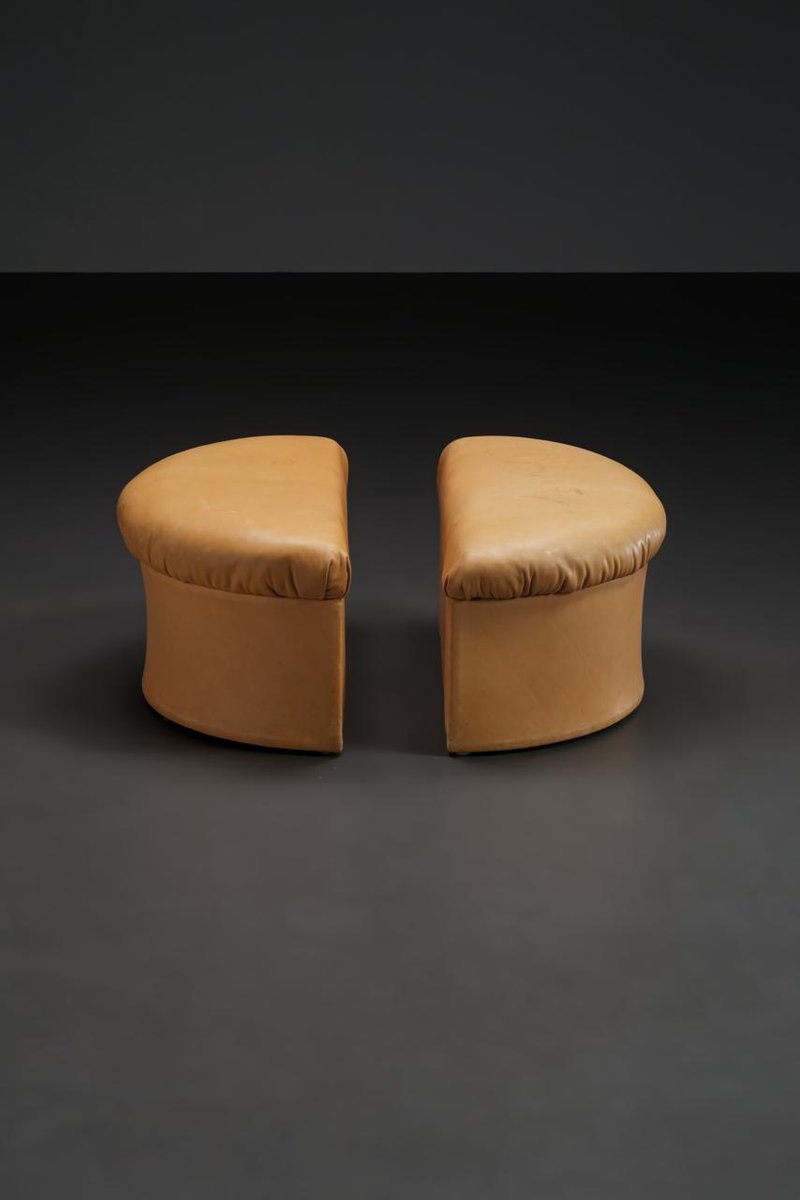 Vintage Dutch Leather Pouf, 1940s for sale at Pamono
