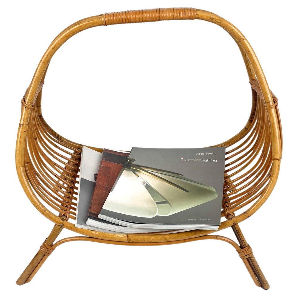 Midcentury Rattan & Bamboo Curved Magazine Rack, Italy, 1960s for sale ...