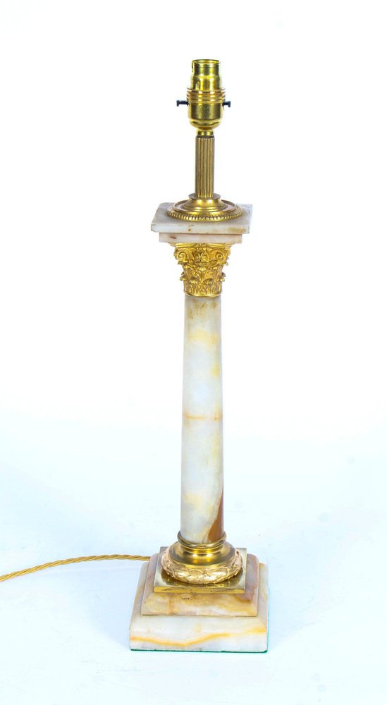 Lampe de Bureau Colonne Corinthienne Victorienne en Onyx Doré, 19ème ...