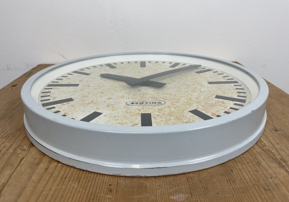 Industrial Grey Wall Clock from Benzing, 1960s for sale at Pamono