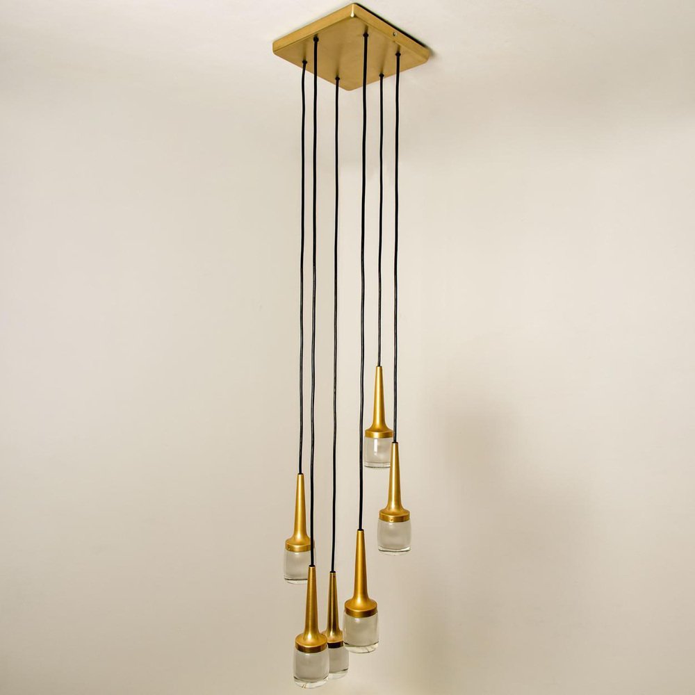 Messing & Glas Kaskadenleuchter von Staff, 1969 bei Pamono kaufen