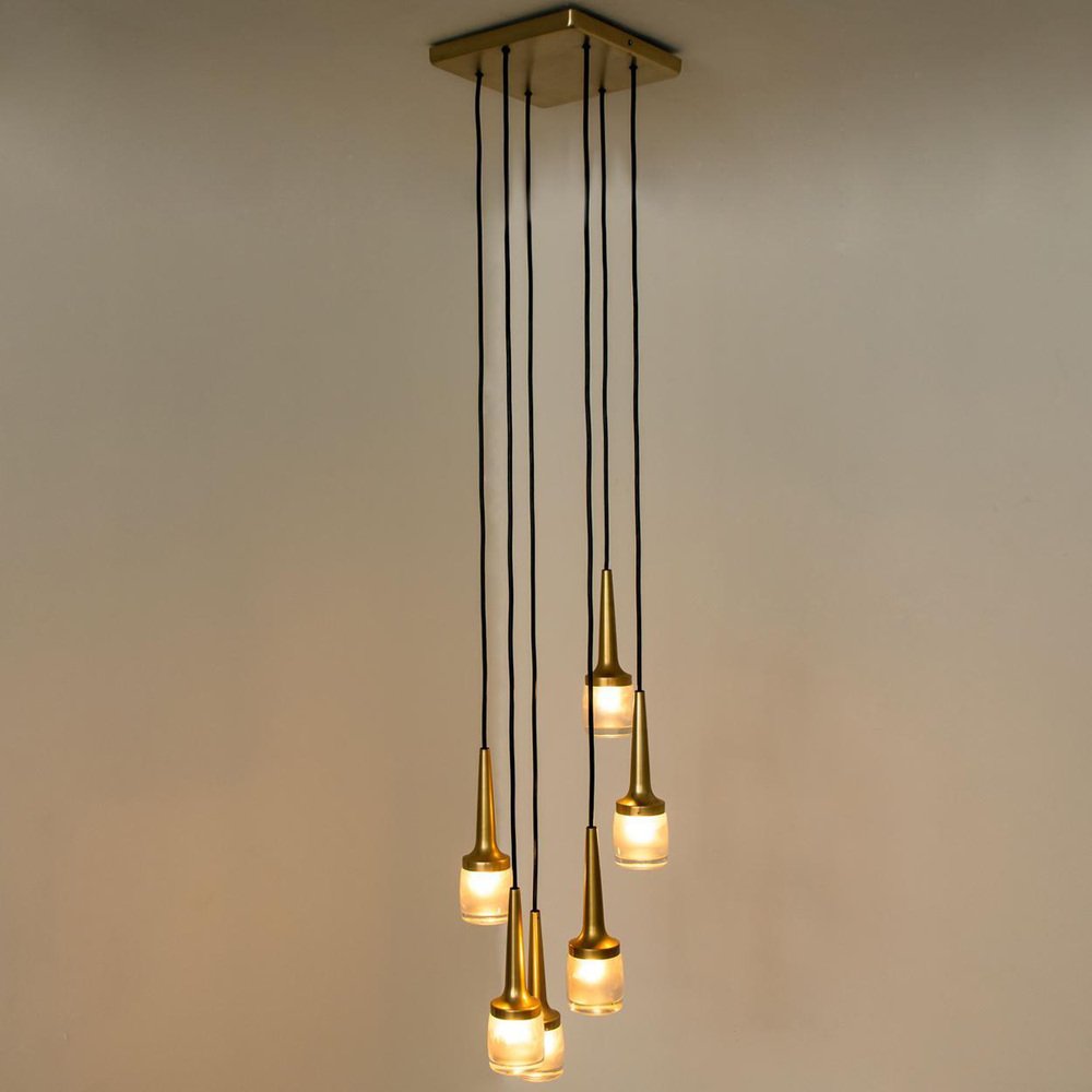 Messing & Glas Kaskadenleuchter von Staff, 1969 bei Pamono kaufen