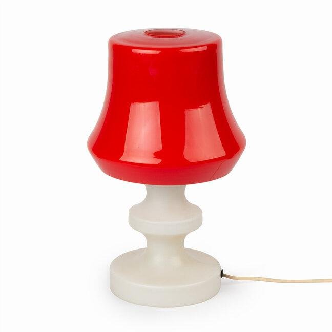 White and Red Table Glass Lamp from OPP Jihlava for sale at Pamono