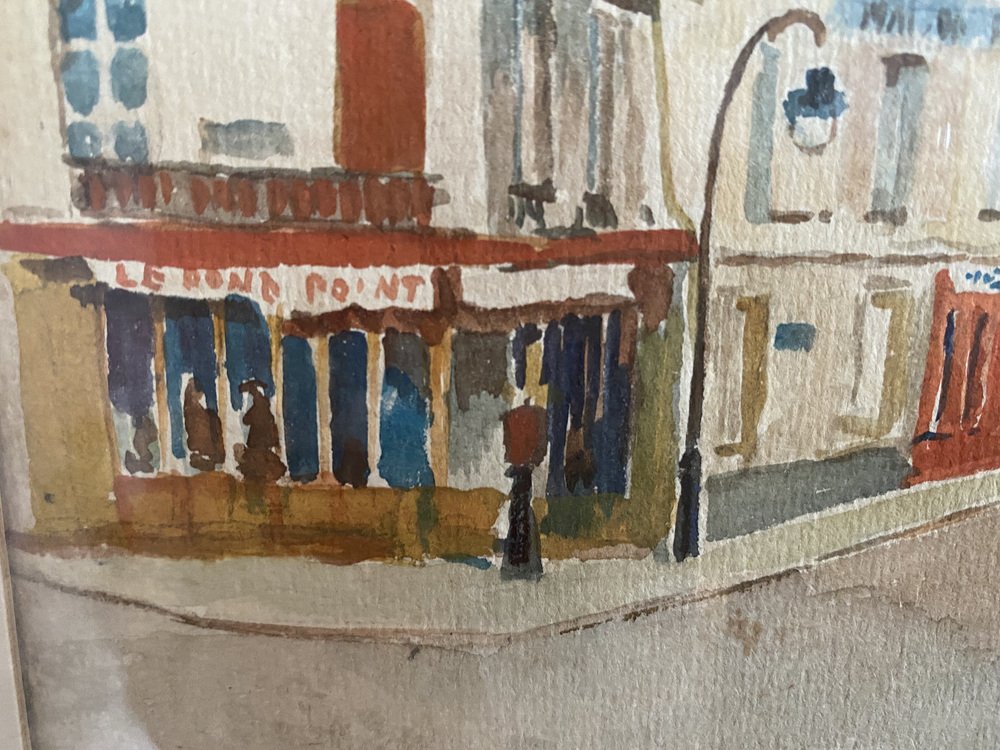 A. Paly, Parisian Street Scene with Berlin Bar, Watercolor, Framed for ...