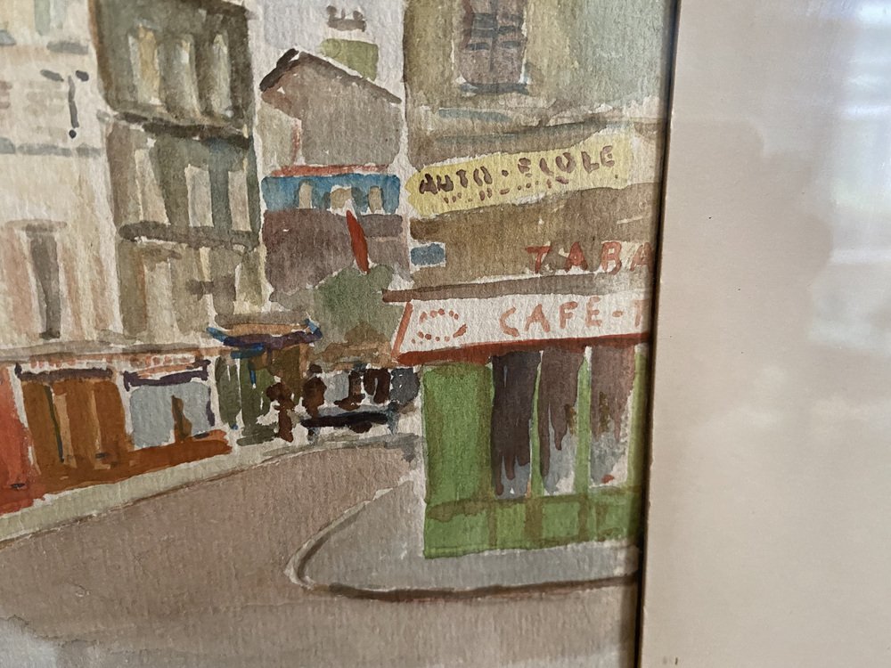 A. Paly, Parisian Street Scene with Berlin Bar, Watercolor, Framed for ...