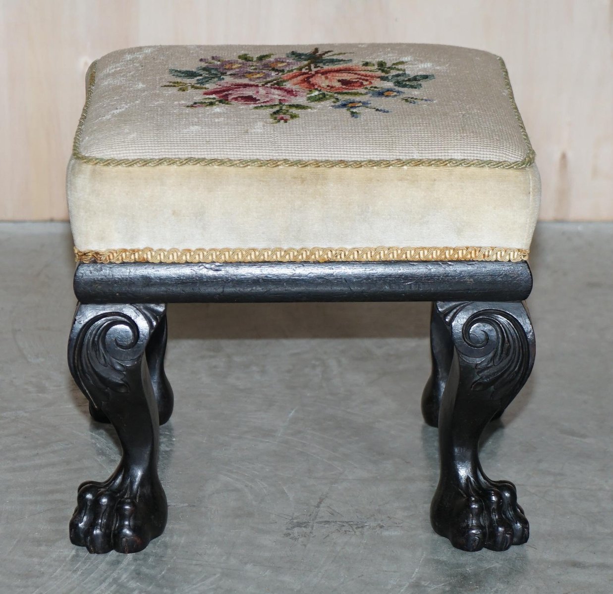 Antique Late 19th Century Victorian Ebonised Footstool With Lions Paw ...