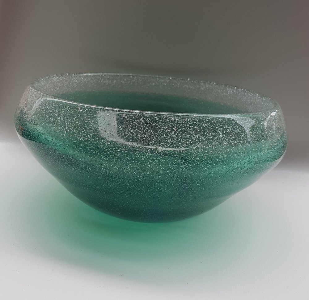 Emerald-Colored Glass Bowl with Bubble Inclusions for sale at Pamono