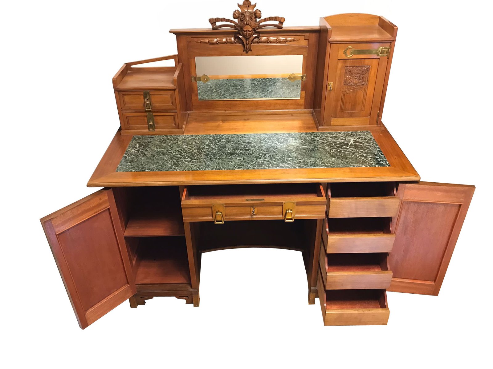 Neoclassical Desk with Floral Carving and Marble Plate for sale at Pamono