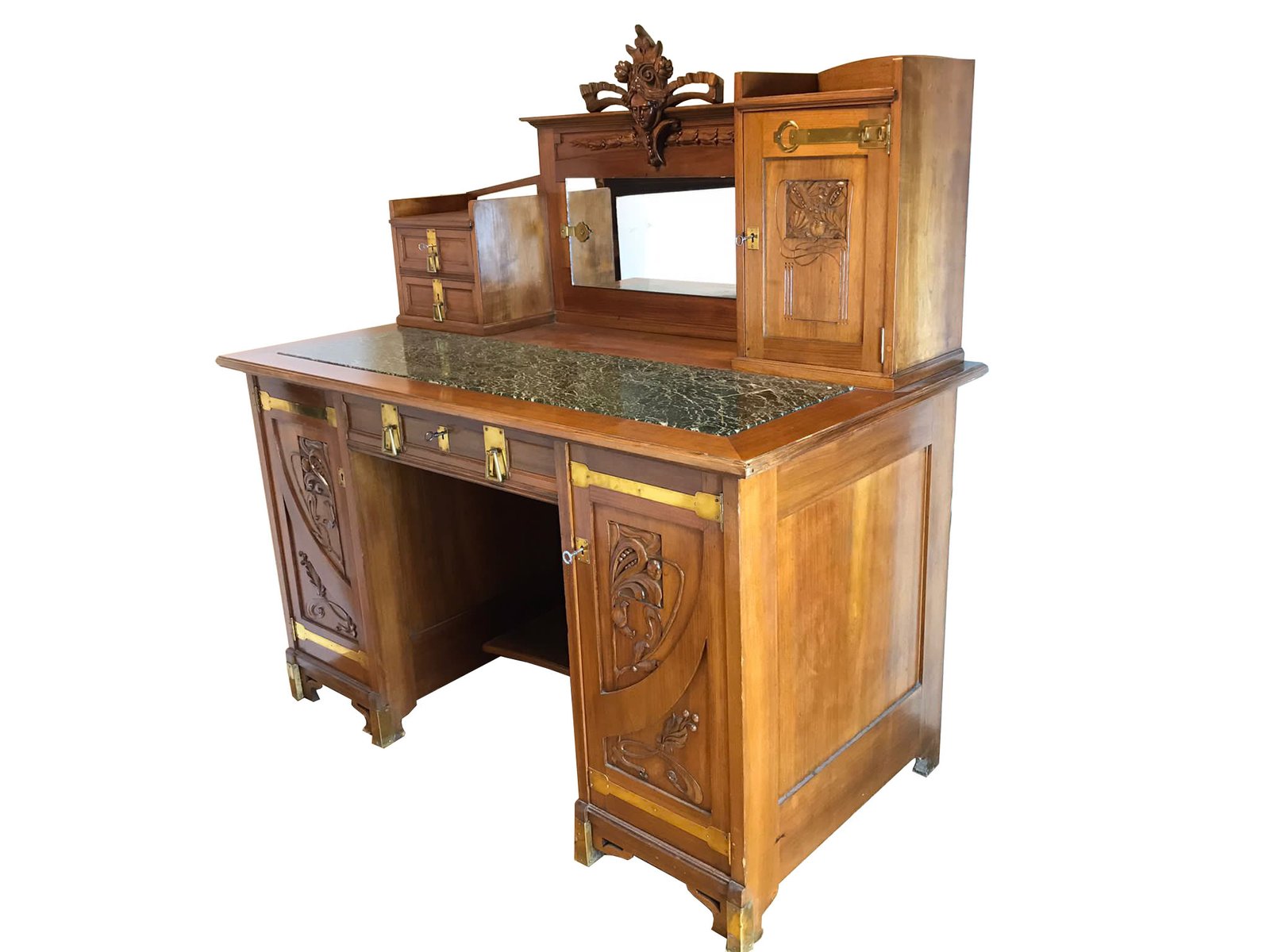 Neoclassical Desk with Floral Carving and Marble Plate for sale at Pamono