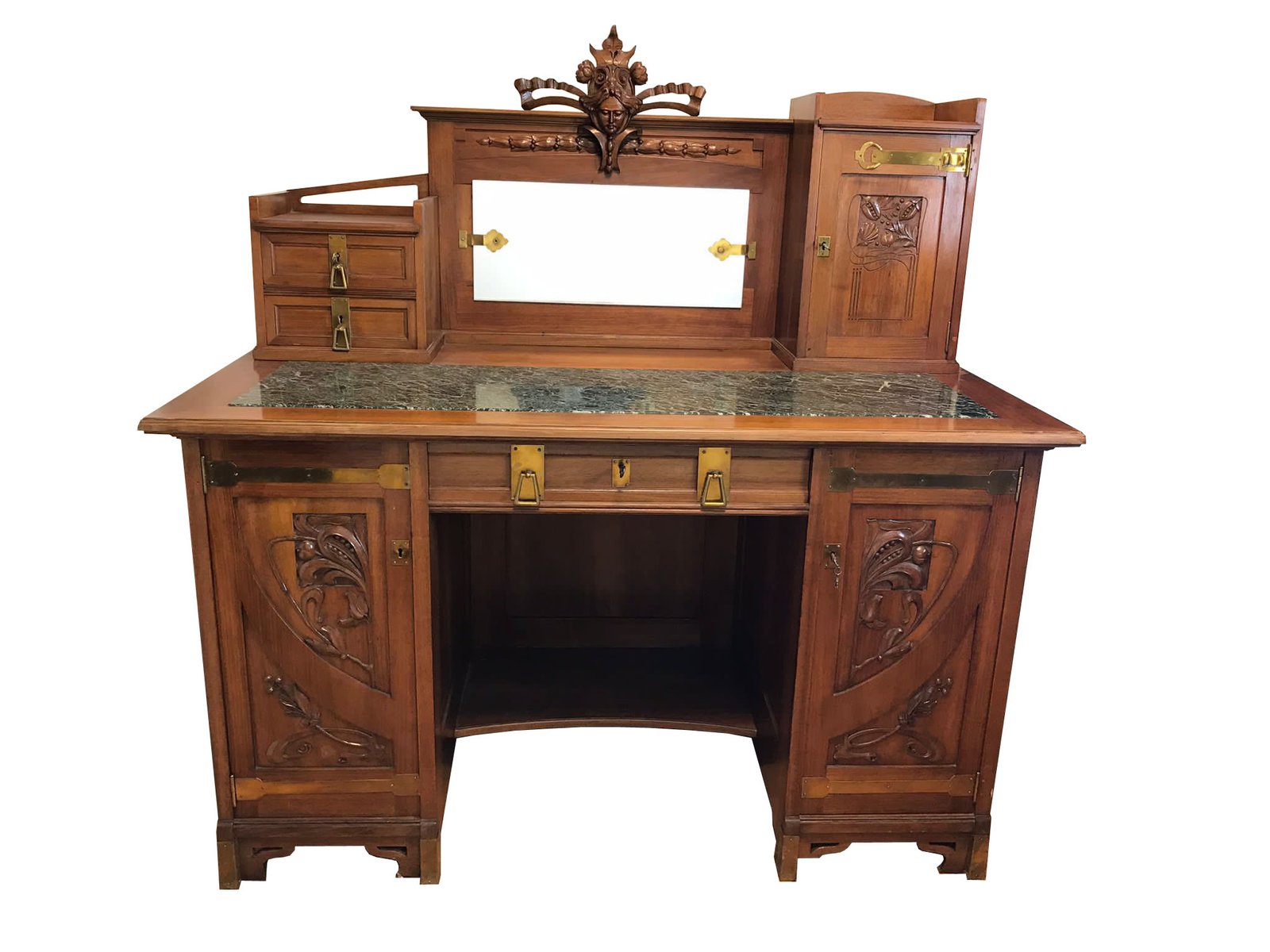 Neoclassical Desk with Floral Carving and Marble Plate for sale at Pamono