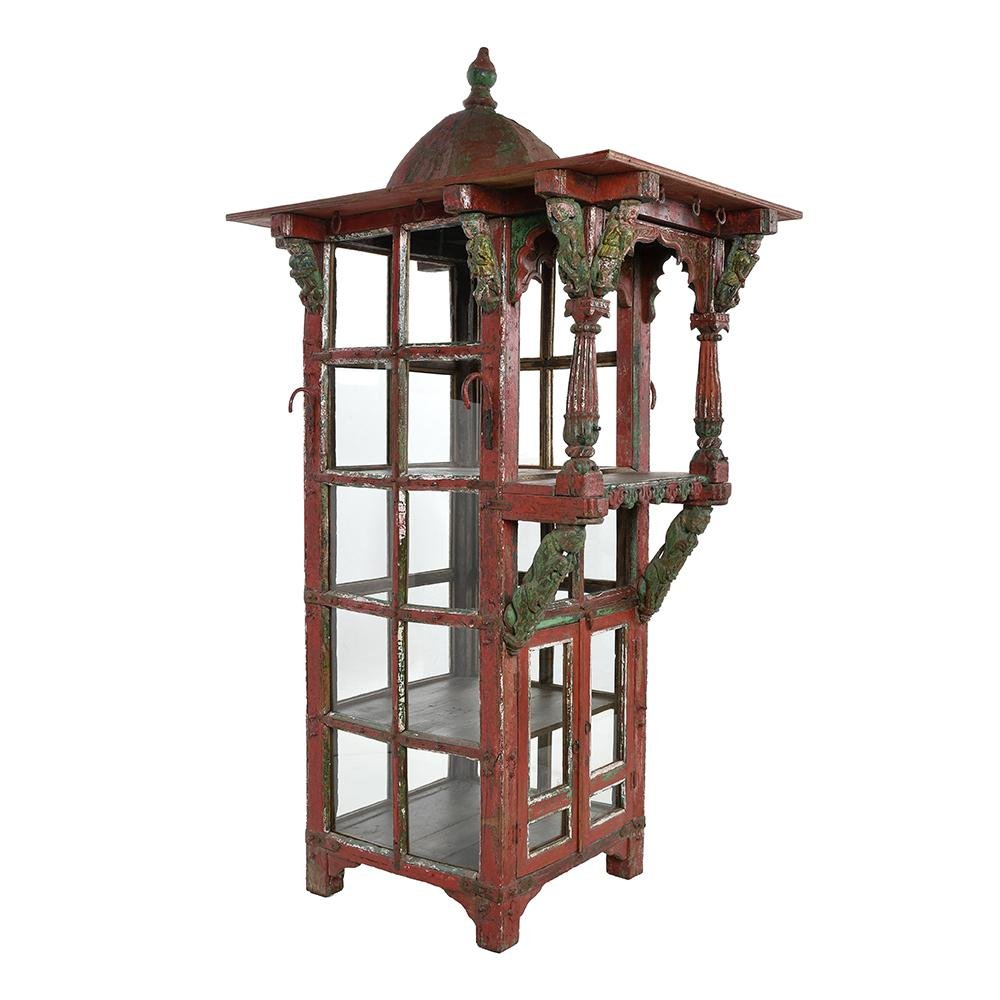 Traditional Indian Red Patina Wooden Showcase for sale at Pamono