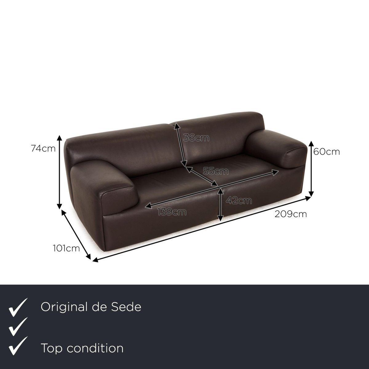 Dunkelbraunes Leder Ds 0820 2-Sitzer Sofa von de Sede bei Pamono kaufen