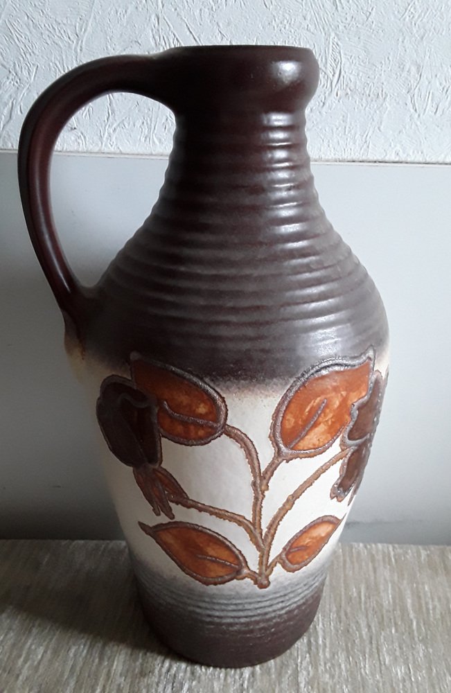 German Ceramic Vase in Brown Tones with Stylized Floral Motif from Bay ...