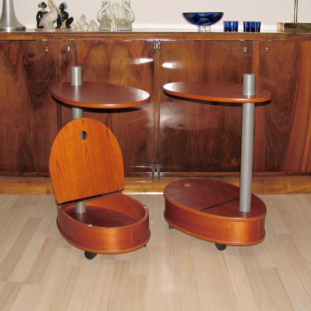 Vintage Side Tables in Cherry Wood on Castors, Set of 2 for sale at Pamono