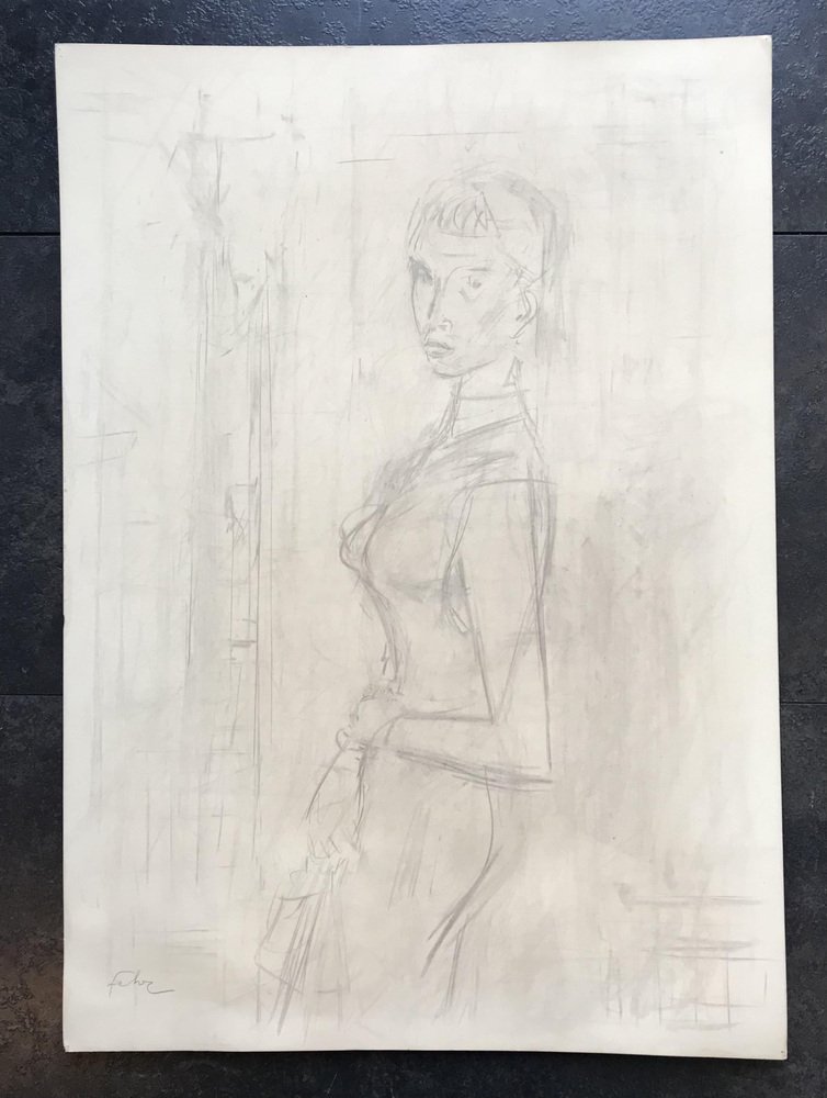 Henri Fehr, En tenue de soirée, 1935, Pencil on Paper for sale at Pamono