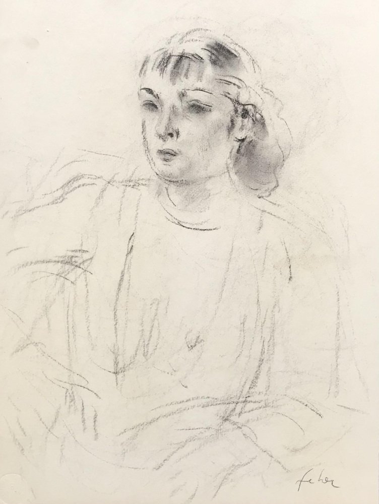Henri Fehr, Jeune femme assise, 1930, Pencil on Paper for sale at Pamono
