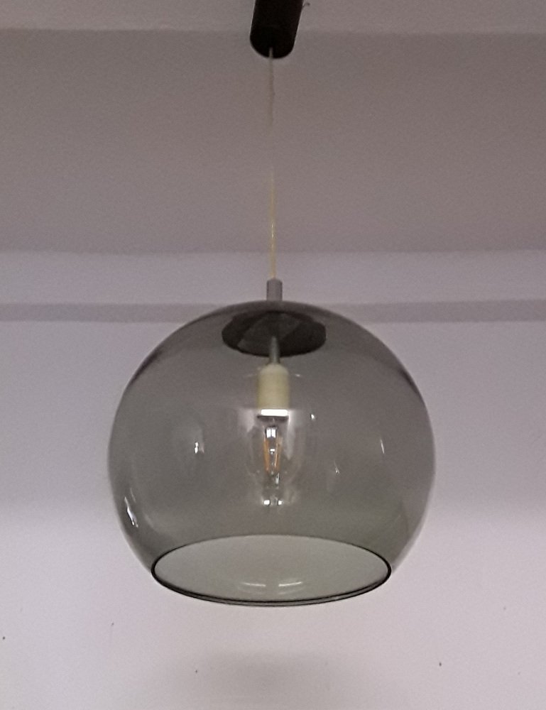 Ceiling Lamp with Spherical Smoked Glass Shade, Silver Metal Mount ...