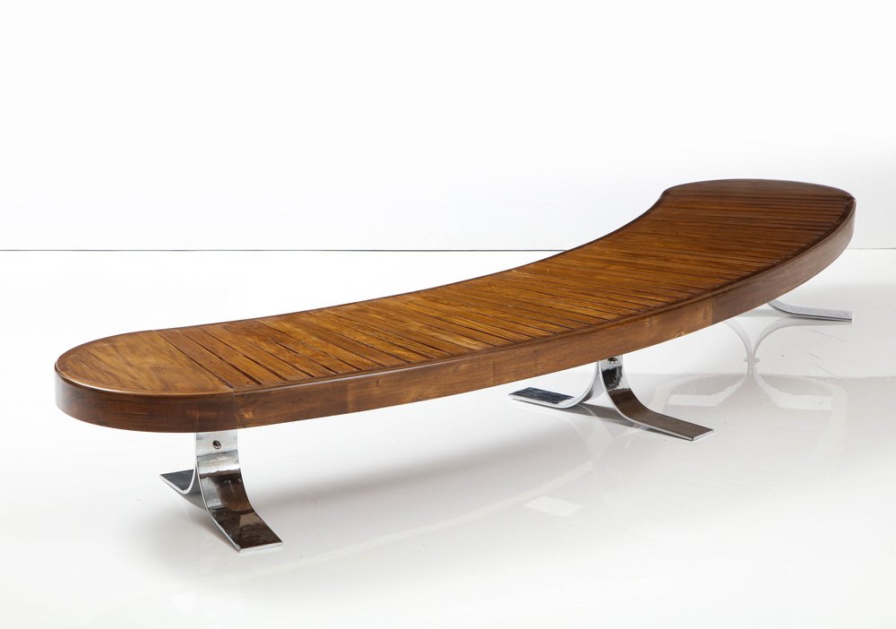 Mid-Century Modern Curved Solid Hardwood Slat Bench from Forma Brazil ...