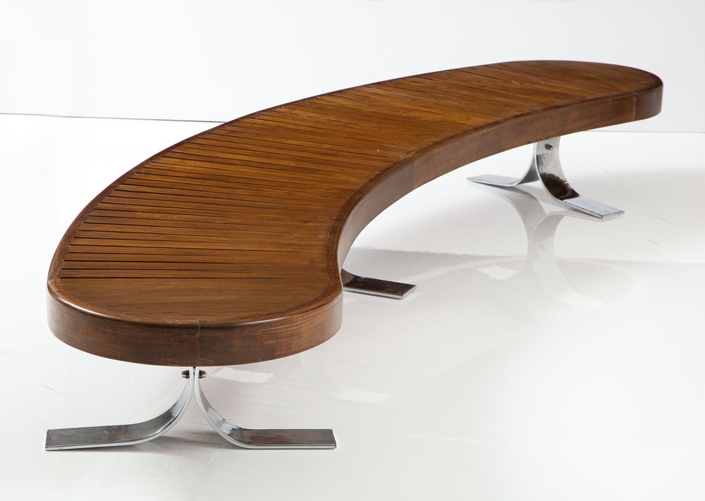 Mid-Century Modern Curved Solid Hardwood Slat Bench from Forma Brazil ...