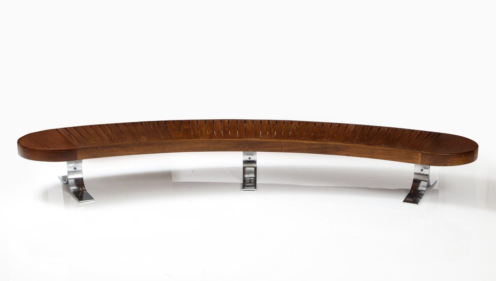 Mid-Century Modern Curved Solid Hardwood Slat Bench from Forma Brazil ...