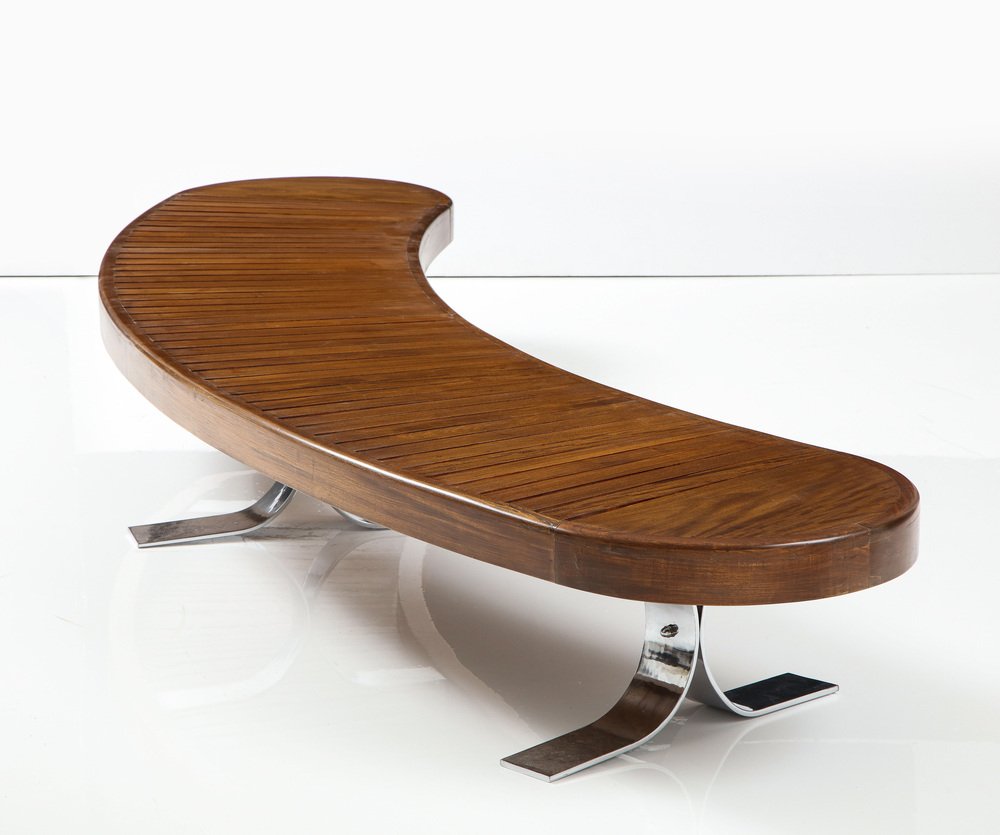 Mid-Century Modern Curved Solid Hardwood Slat Bench from Forma Brazil ...