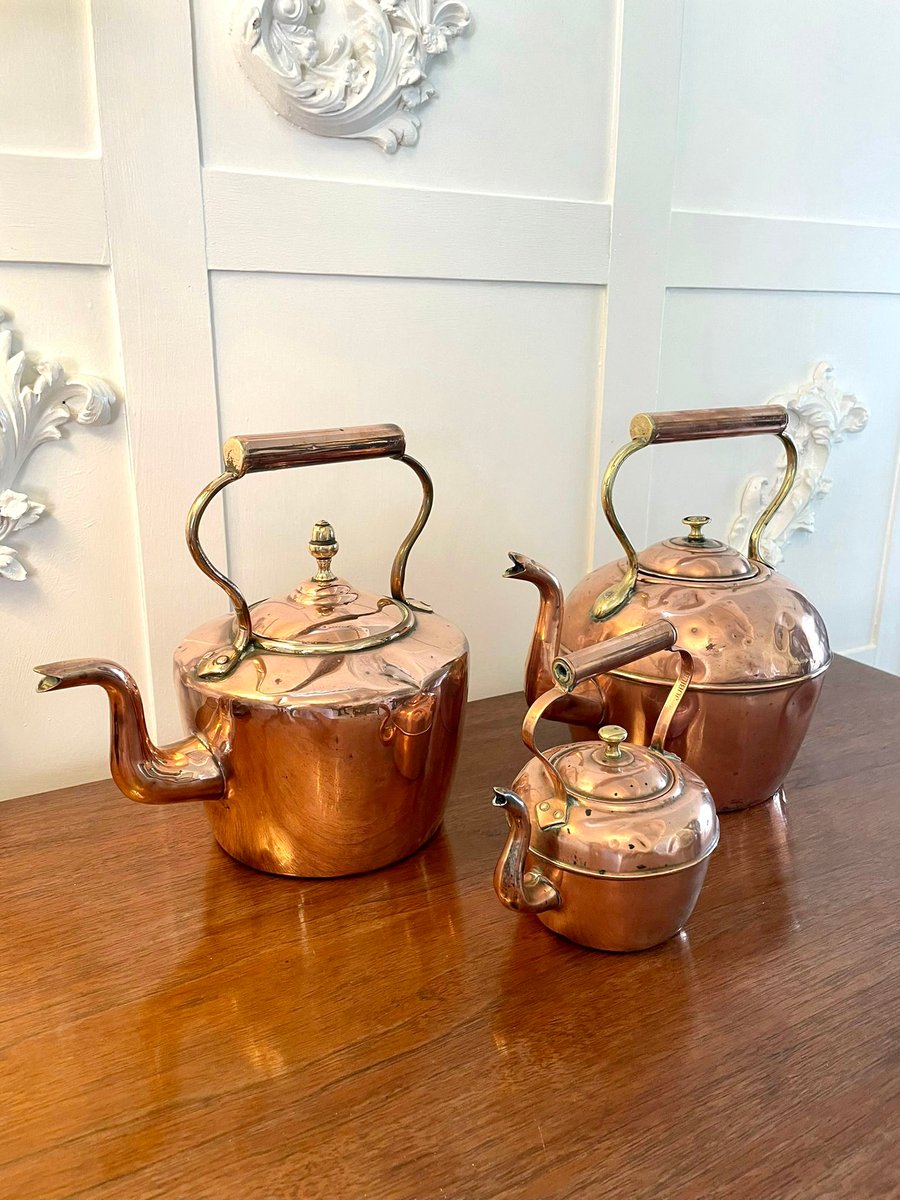Antique Copper Kettle Collection, Set of 3 for sale at Pamono