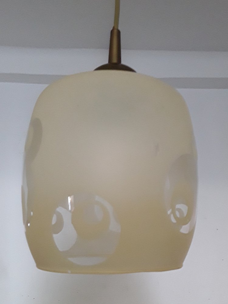 Ceiling Light in Beige Glass & Gold-Colored Plastic, 1980s for sale at ...