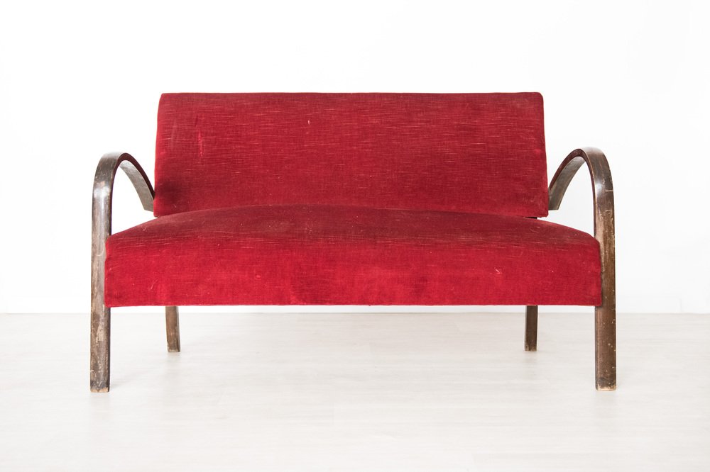Art Deco Maroon Sofa, 1930s for sale at Pamono