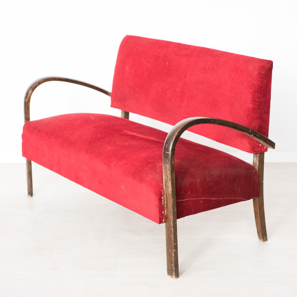 Art Deco Maroon Sofa, 1930s for sale at Pamono