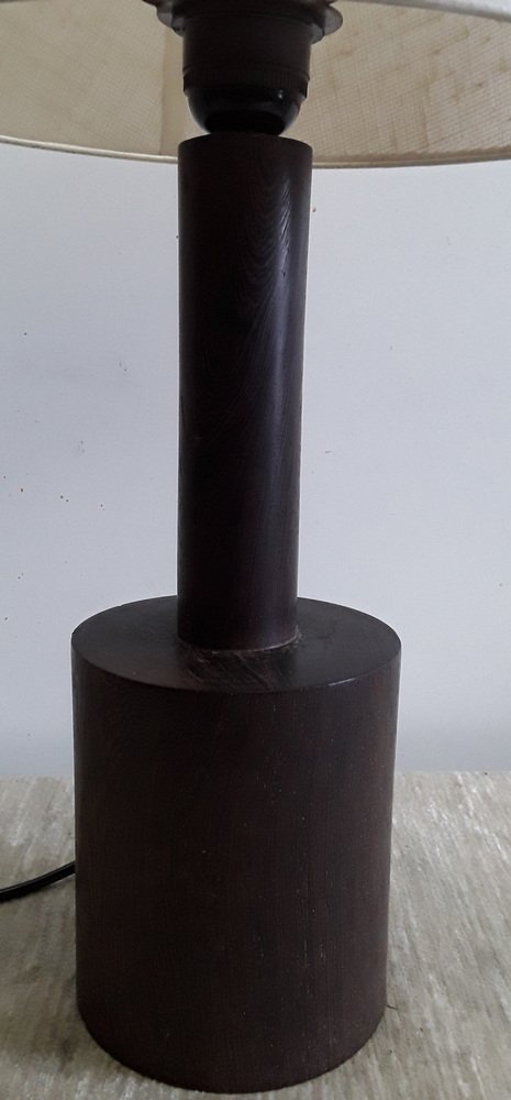 Bottle-Shaped Table Lamp with Turned Teak Foot & Hinged Fabric Shade ...