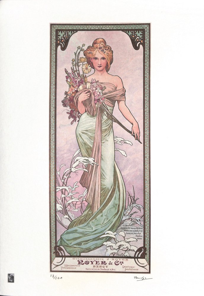 Nach Alphonse Mucha, The Four Seasons, Spring, Color Photolithography ...