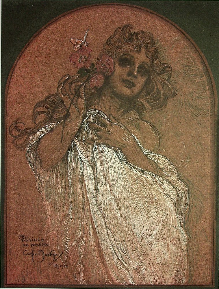 Nach Alphonse Mucha, Allegory of Spring, Farbphotolithographie bei ...