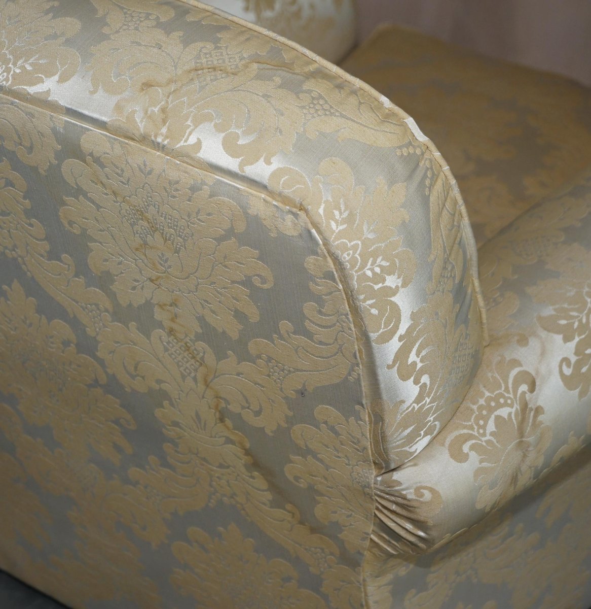 Victorian Damask Upholstery Sofa & Armchair Club Suite with Turned Bun ...