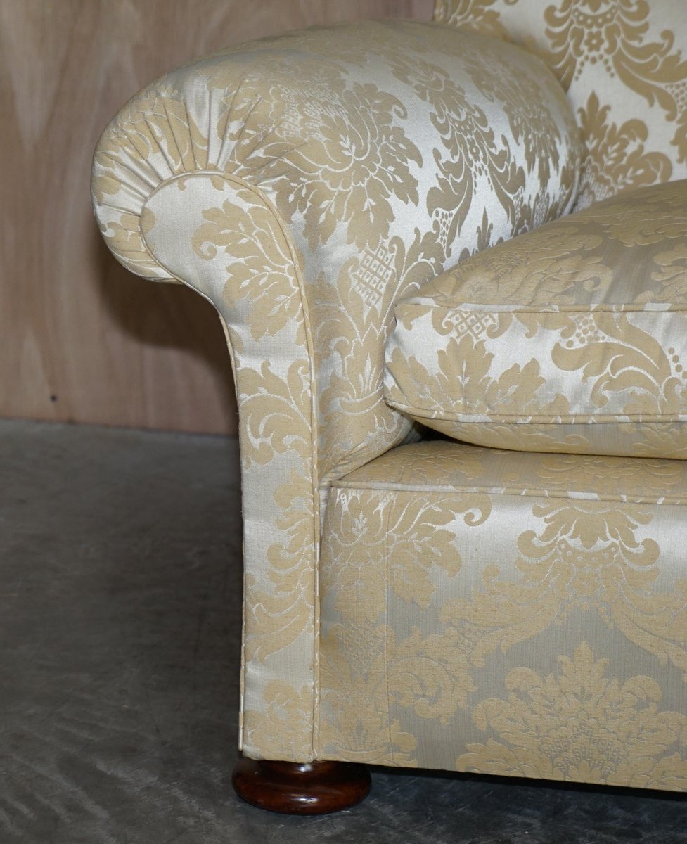Victorian Damask Upholstery Sofa & Armchair Club Suite with Turned Bun ...