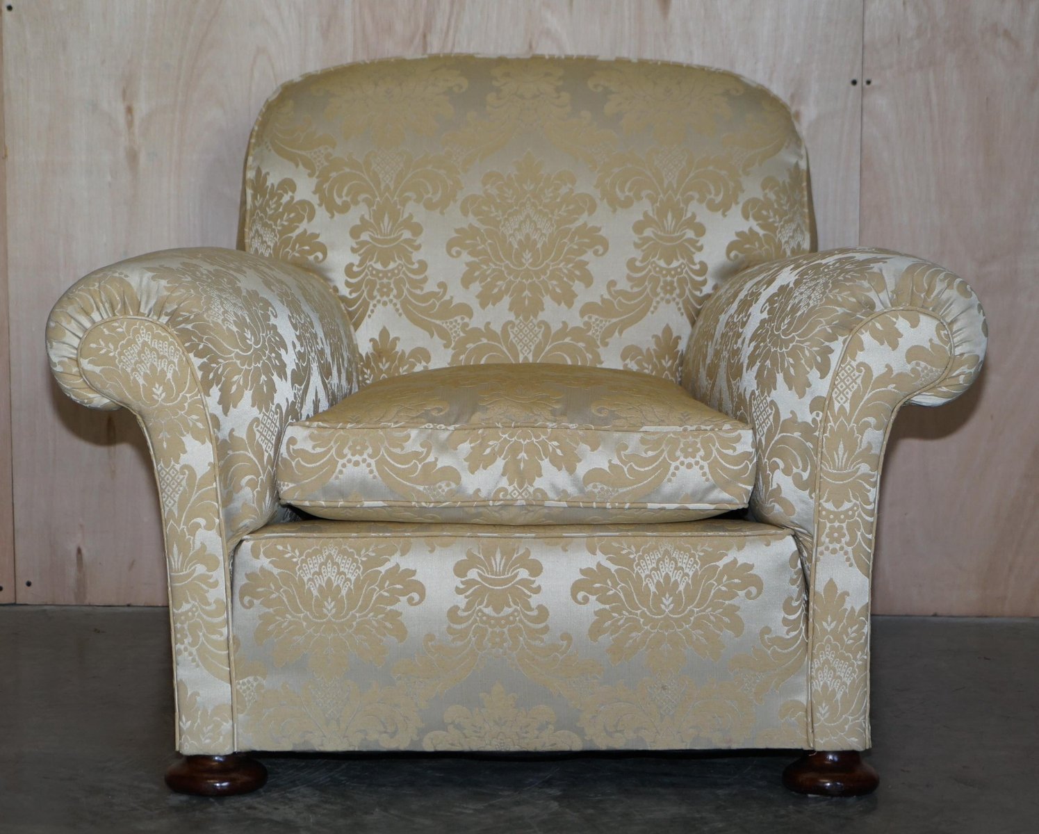 Victorian Damask Upholstery Sofa & Armchair Club Suite with Turned Bun ...
