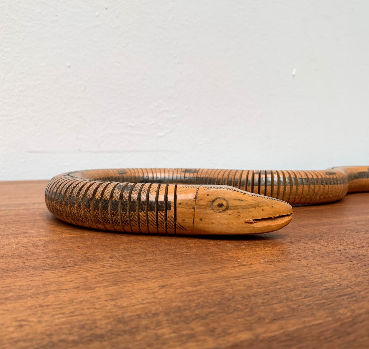 Vintage Flexible Wooden Snake Sculpture for sale at Pamono