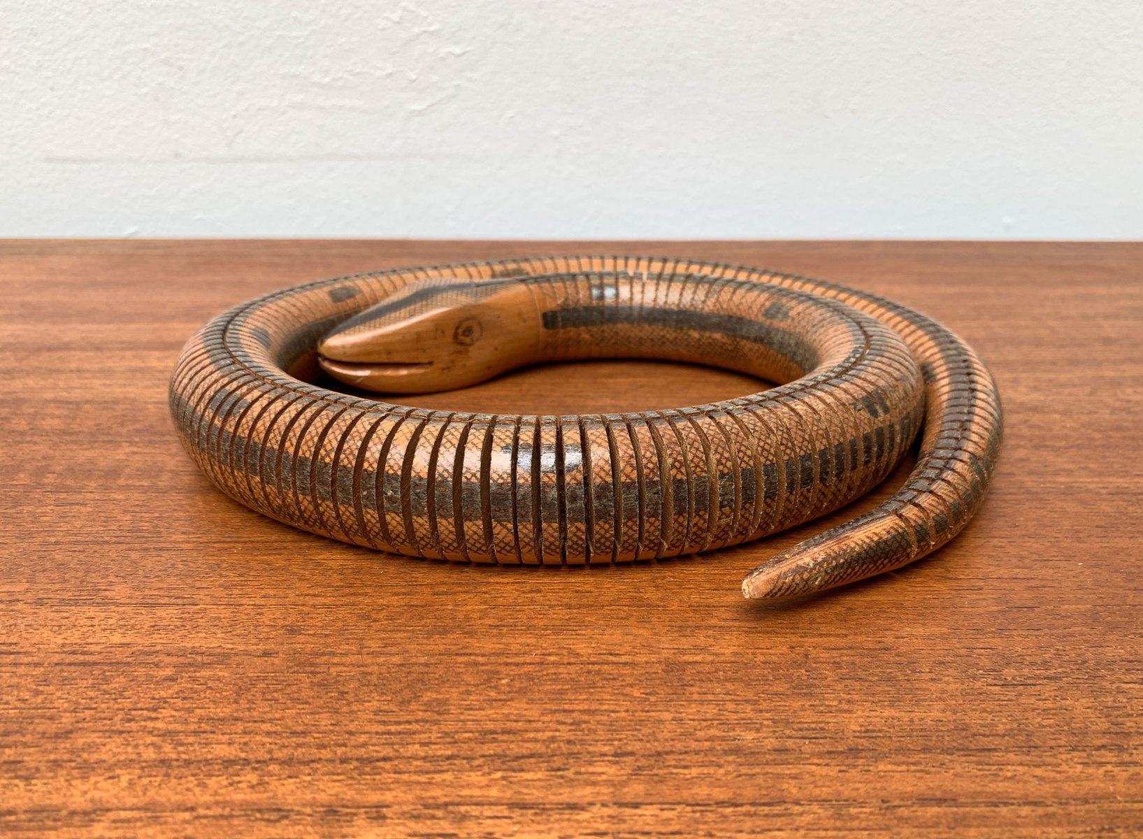 Vintage Flexible Wooden Snake Sculpture for sale at Pamono