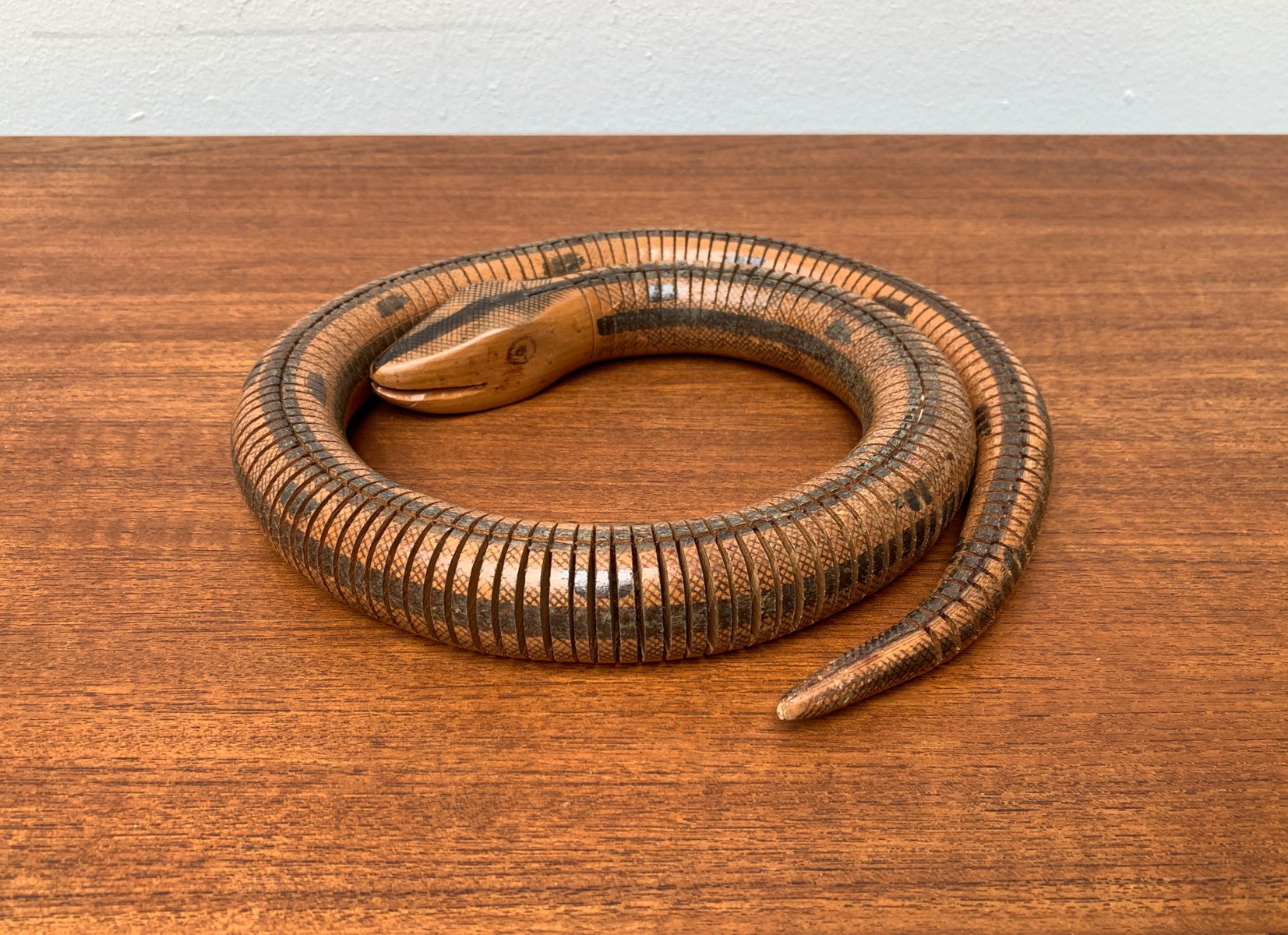 Vintage Flexible Wooden Snake Sculpture for sale at Pamono