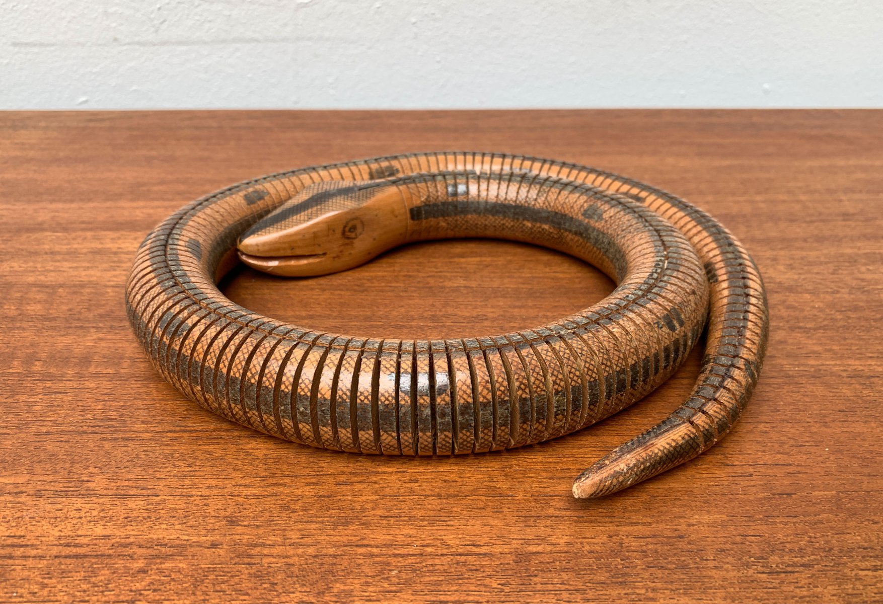 Vintage Flexible Wooden Snake Sculpture for sale at Pamono
